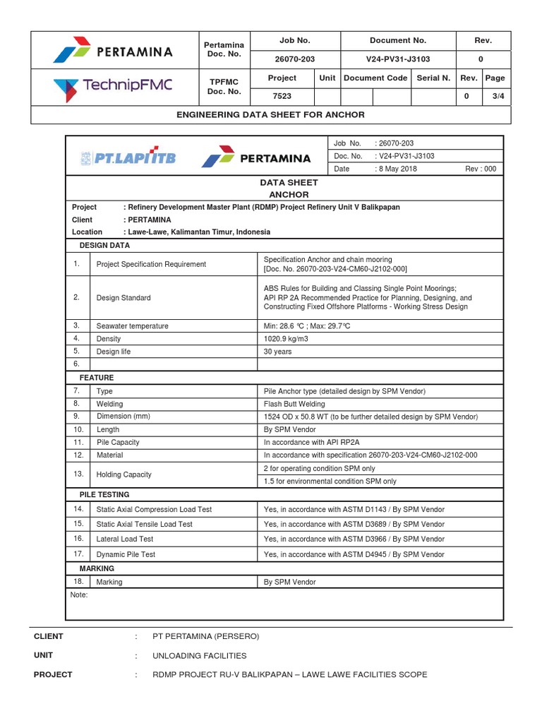 Engineering Data Sheet for Pile Anchor for Single Point Mooring System ...