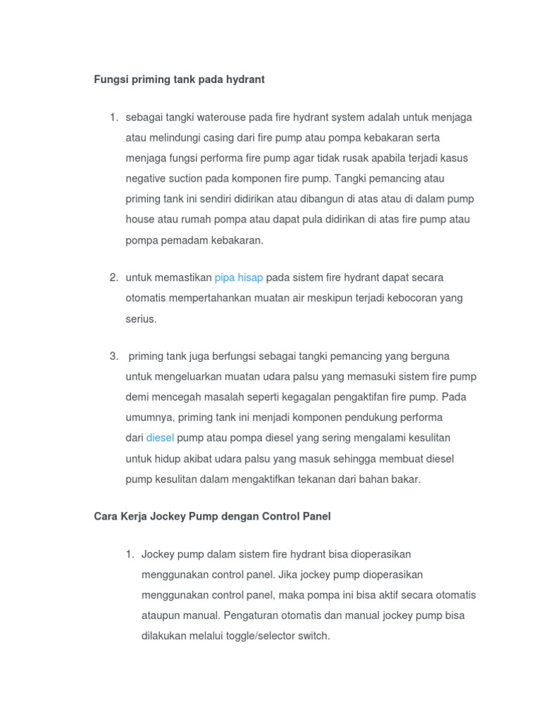 Priming Tank Pada Hydrant | PDF