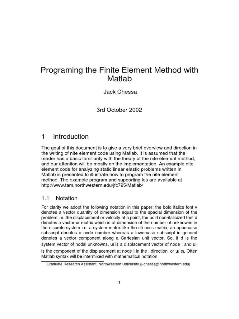 Programing The Finite Element Method With Matlab Jack Chessa Download Free Pdf Vector Space