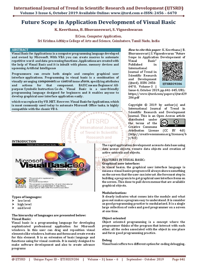 Future Scope In Application Developement Of Visual Basic Pdf Visual Basic For Applications