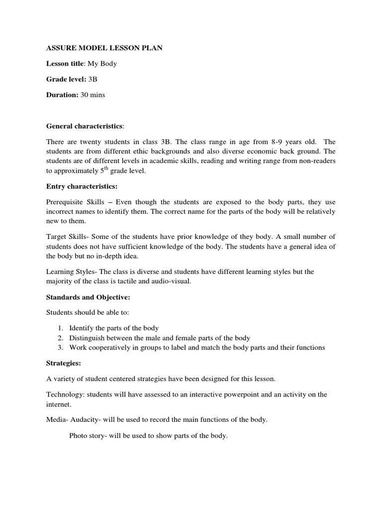 assure model lesson plann | Learning Styles | Educational Technology