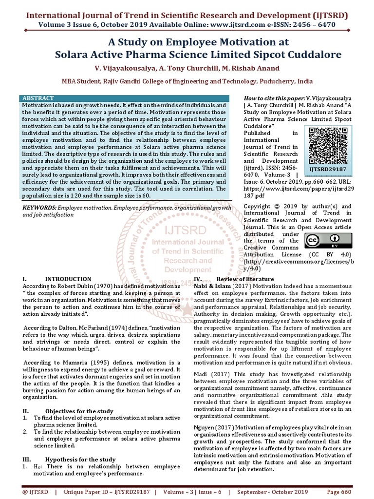 A Study On Employee Motivation at Solara Active Pharma Science Limited ...
