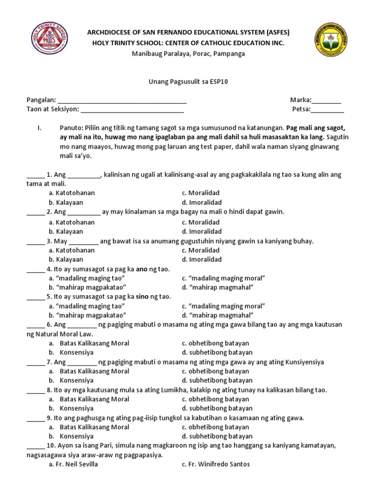 Esp 10 Quiz 1 Edited | PDF