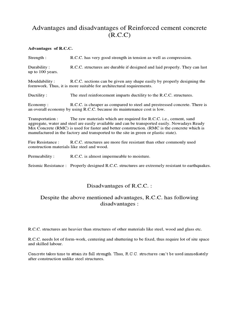 Advantages and Disadvantages of R.C.C. | PDF | Creep (Deformation ...