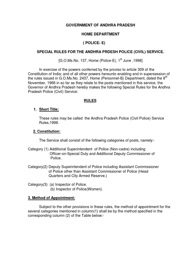 A.P. Police Civil Police Service Rules PDF | Download Free PDF ...