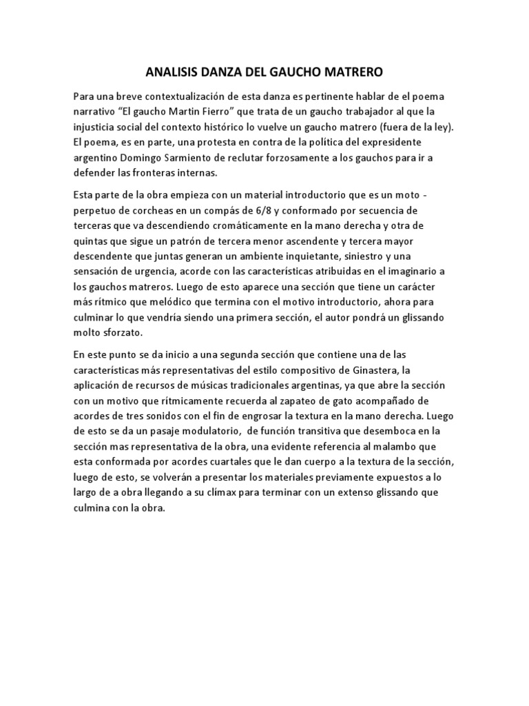 Análisis Danza Del Gaucho Matrero-Alberto Ginastera | PDF