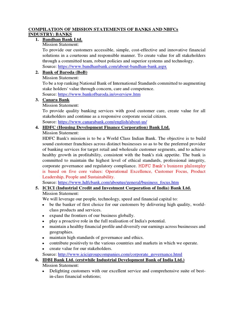 Mission Statements | PDF | Banks | Shareholders
