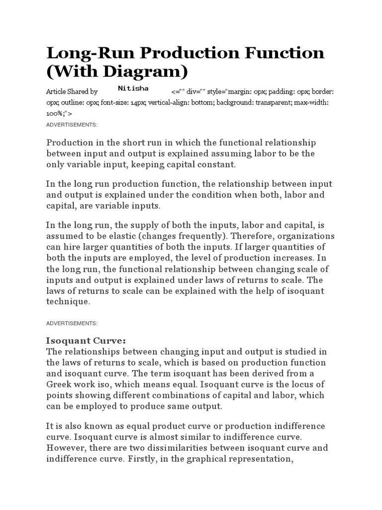 Long-Run Production Function (With Diagram) : Isoquant Curve | PDF | Production Function | Long ...