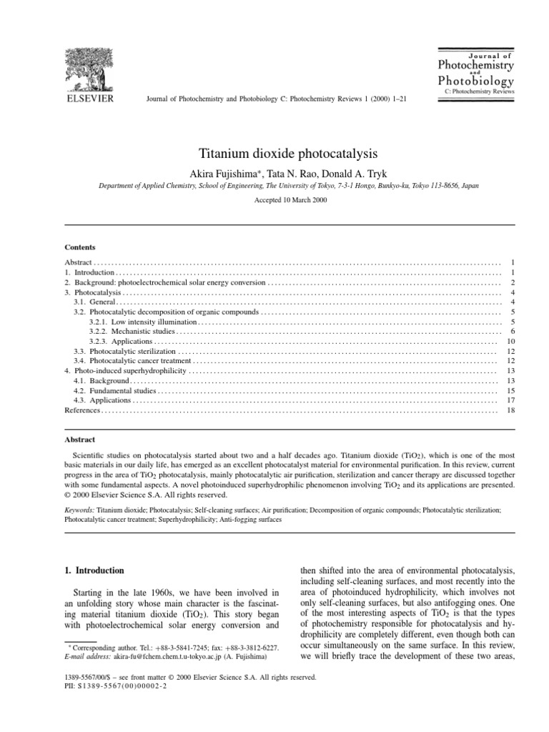 Titanium Dioxide Photocatalysis | PDF | Redox | Semiconductors