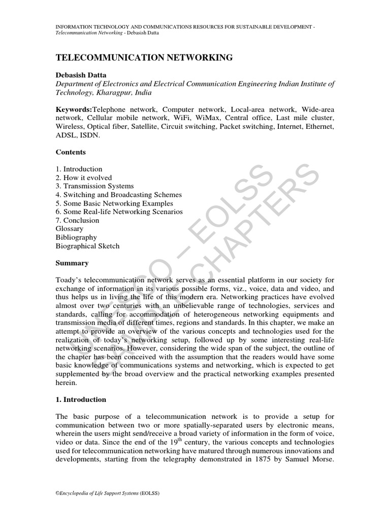 Unesco - Eolss Sample Chapters: Telecommunication Networking | PDF ...