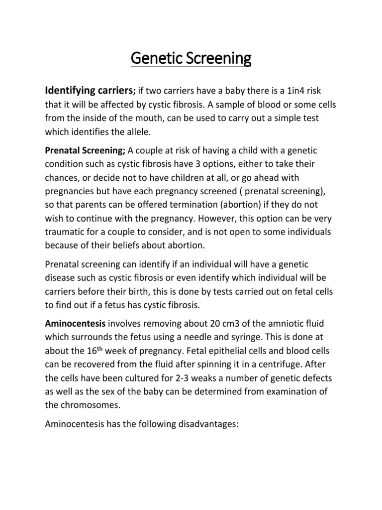Genetic Screening: Identifying Carriers | PDF | Miscarriage | Genetic ...