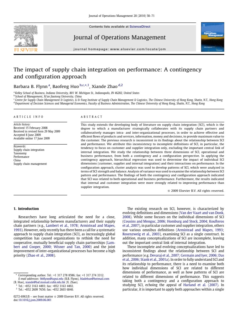 Journal of Operations Management: Barbara B. Flynn, Baofeng Huo, Xiande ...