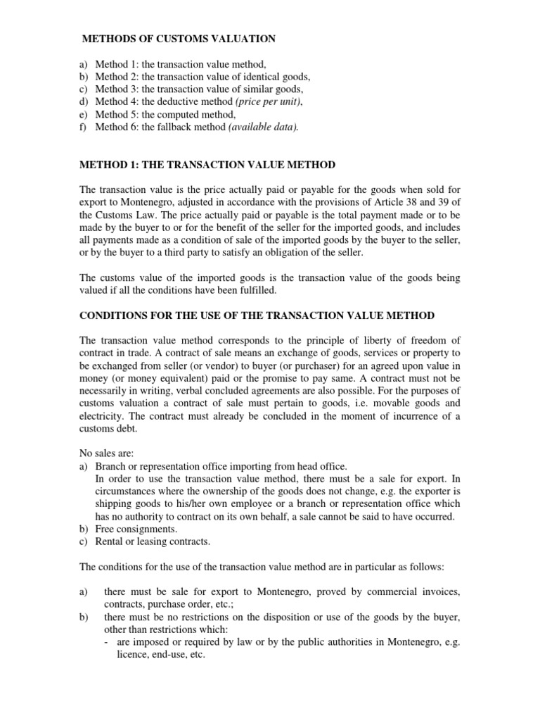 Customs Valuation Method | PDF | Financial Transaction | Prices