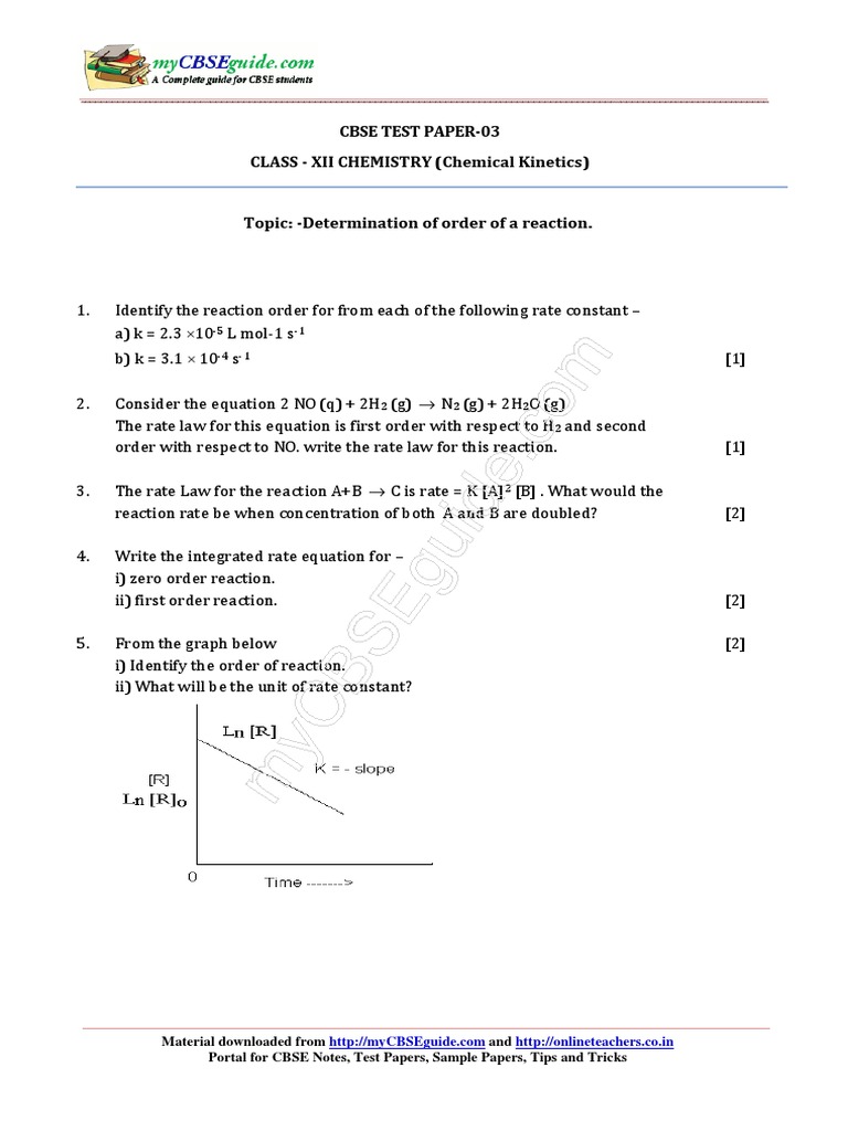 12 Chemistry Chemical Kinetics Test 03 PDF | PDF | Reaction Rate | Change