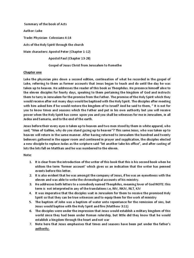 Summary Of The Book Of Acts Pdf Paul The Apostle John The Baptist