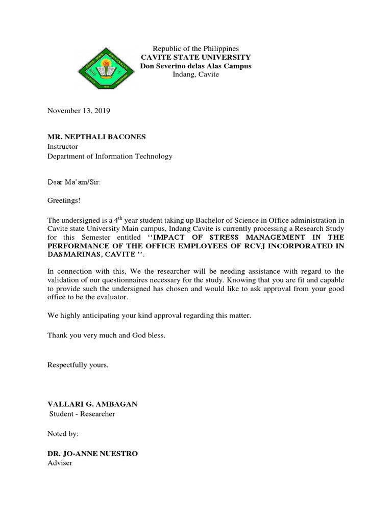 Letter For Validation Sample | PDF | Psychological Concepts | Cognition