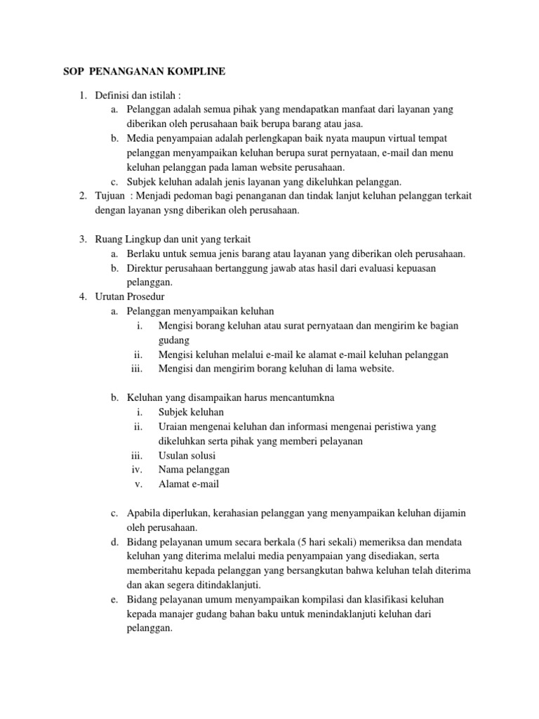 SOP Penanganan Komplain | PDF