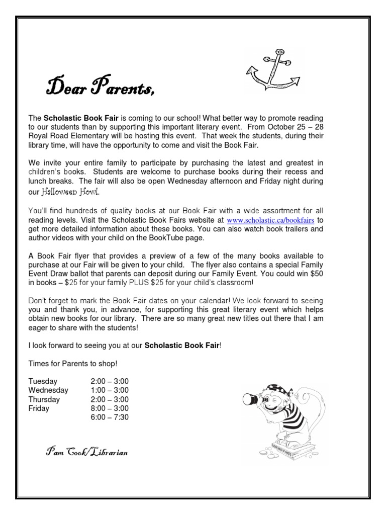 Dear Parents,: Pam Cook/Librarian | PDF