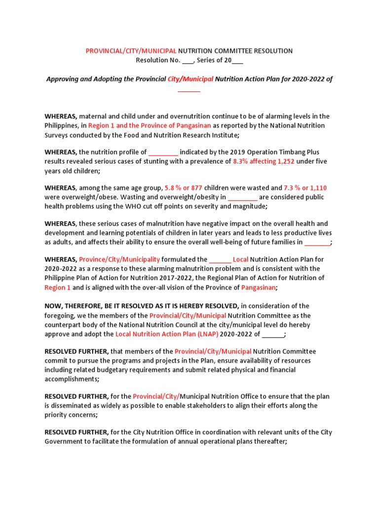 Local Nutrition Action Plan 2020-2022 | PDF | Obesity | Malnutrition