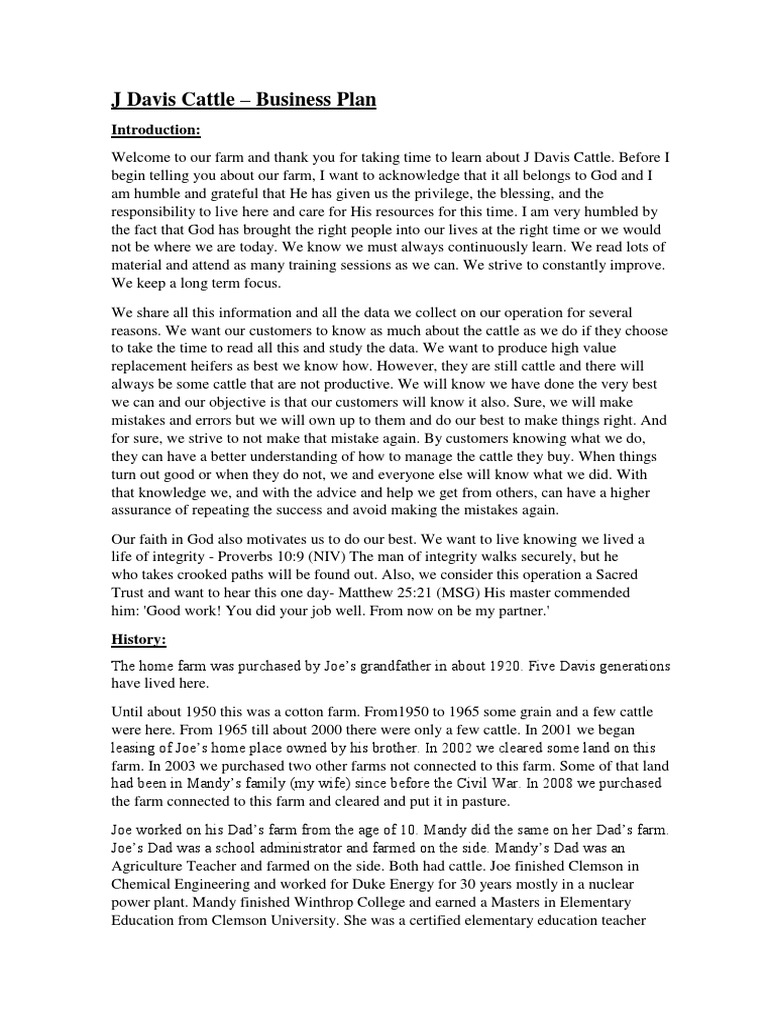 J Davis Cattle - Business Plan | PDF