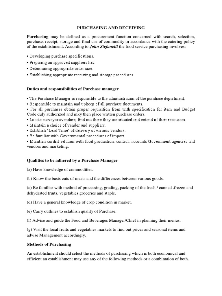 Purchasing and Receiving | PDF | Commodity | Prices