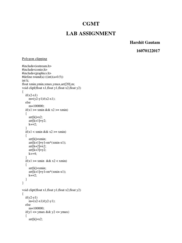 CGMT Lab Assignment: Polygon Clipping | PDF