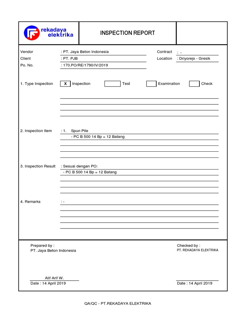 Spun Pile Inspection Report | PDF | Quality | Business Process