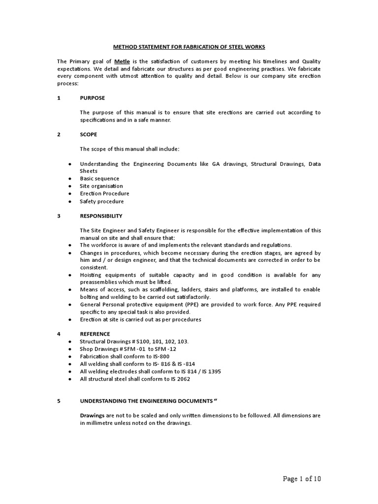 Method Statement For Fabrication of Steel Works | PDF | Truss | Paint