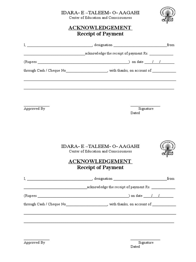 Payment Acknowledgement Receipt Form | PDF