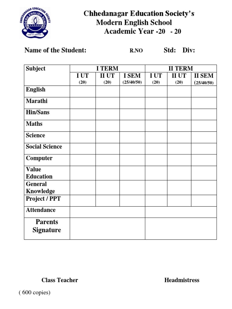 Sample Report Card Format2019-20 | PDF