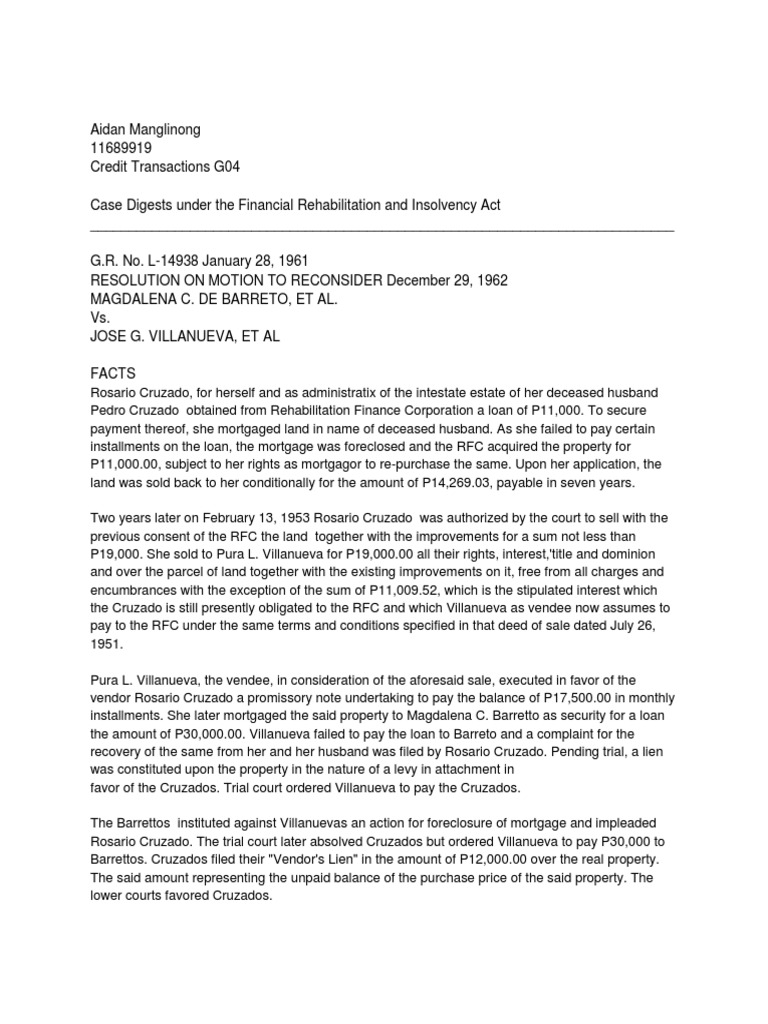 Cred Trans FRIA Digests | PDF | Liquidation | Foreclosure