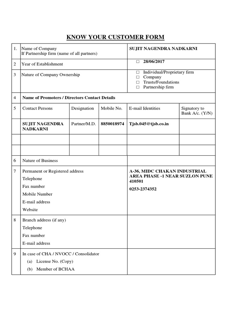 Know Your Customer Form (Kyc) .Docx Aditya | PDF | Business | Government
