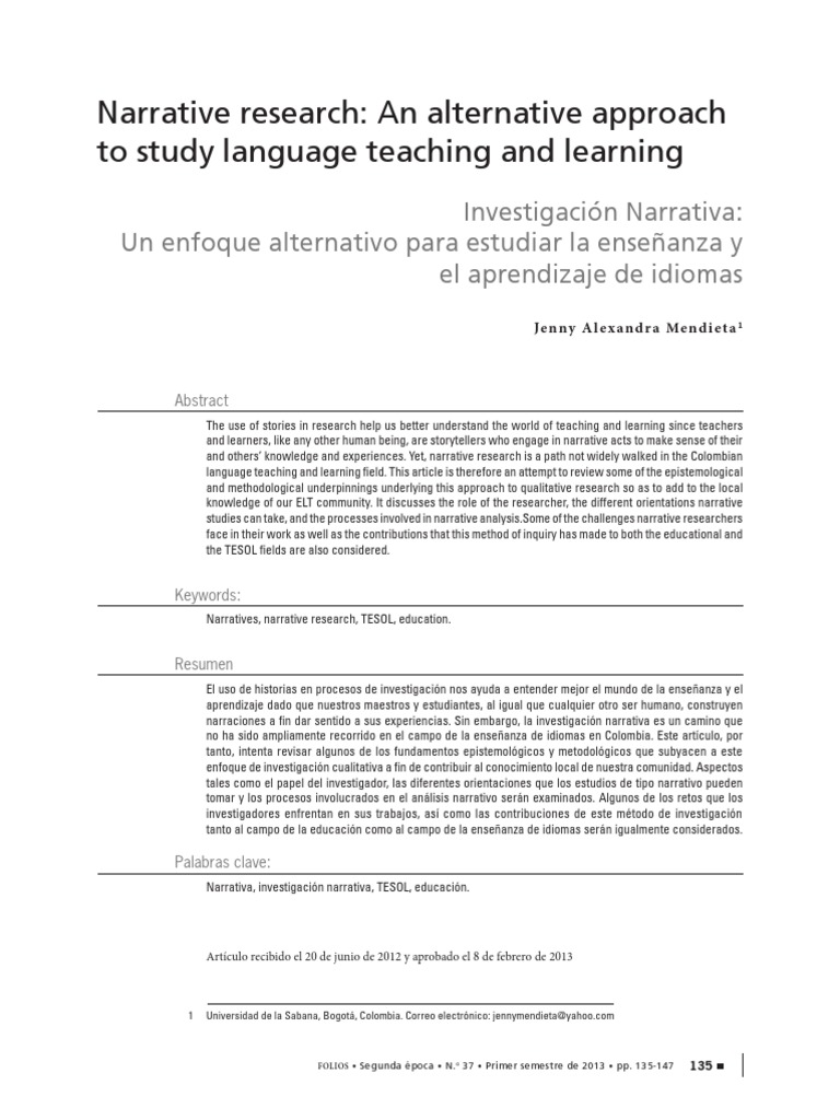Narrative Research: An Alternative Approach To Study Language Teaching ...