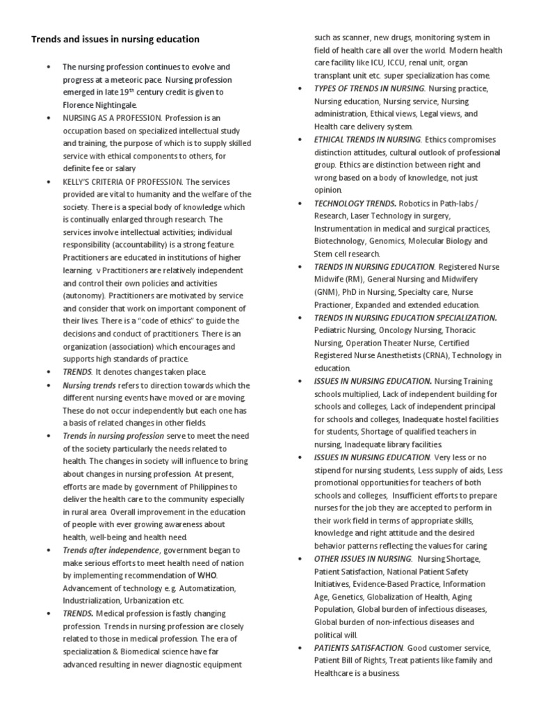 Trends and Issues in Nursing Education | PDF | Nursing | Patient