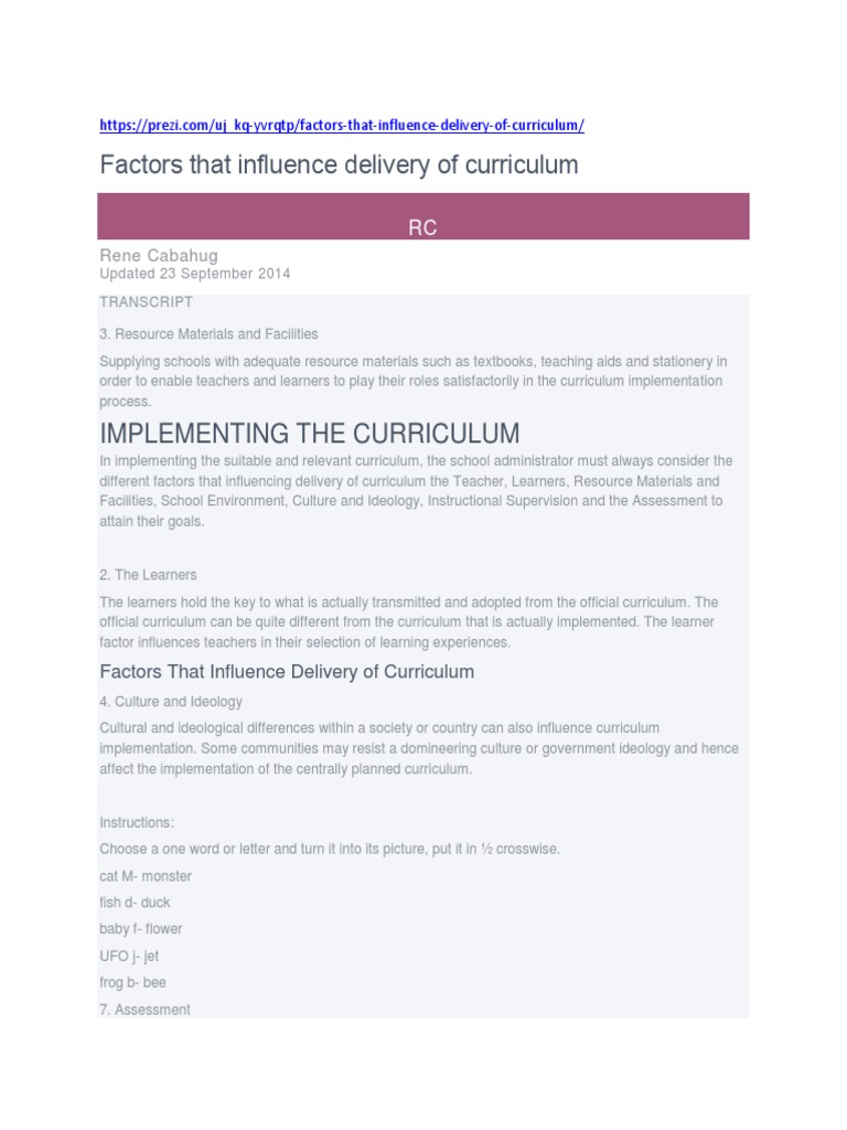 Factors Influencing Curriculum Delivery | PDF | Curriculum | Applied ...
