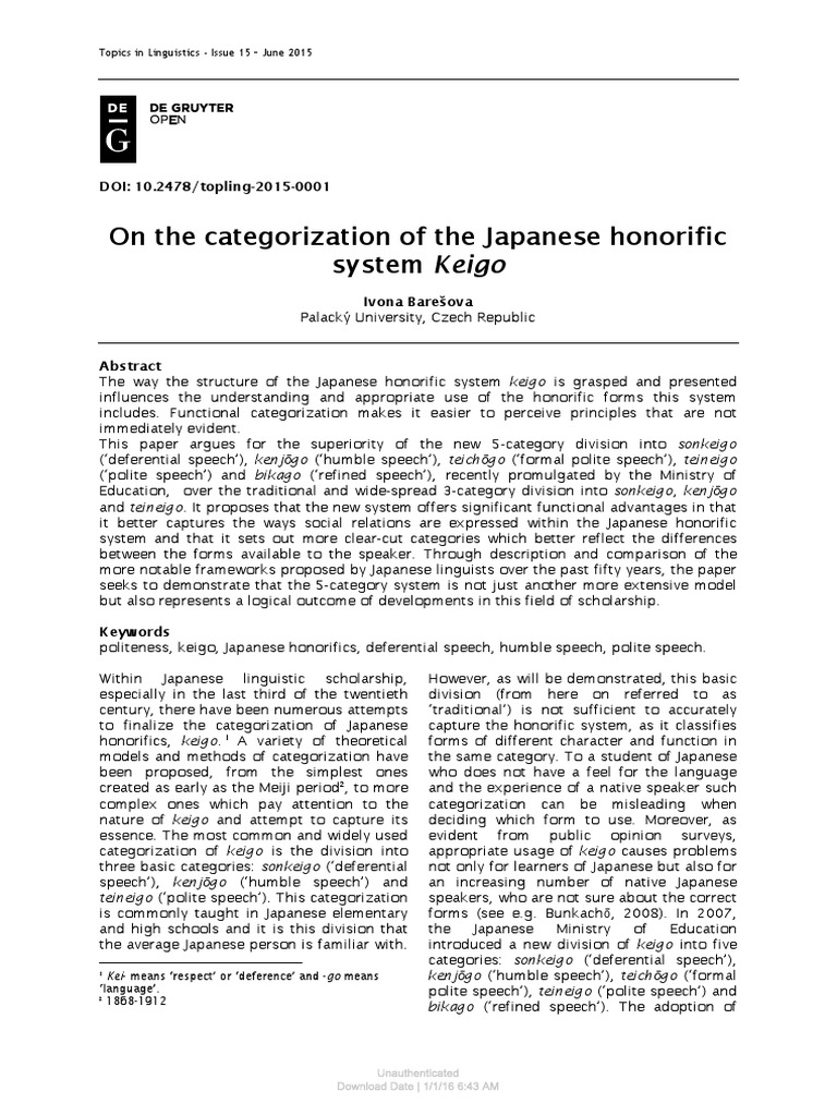 On The Categorization of The Japanese Honorific System | PDF | Japanese ...