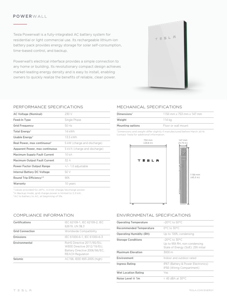 Powerwall 2 Datasheet | Alternating Current | Physical Quantities ...