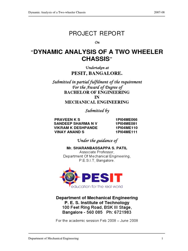 Dynamic Analysis of Two-Wheeler Chassis | PDF | Normal Mode | Finite ...