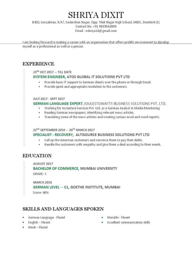 Shriya Dixit: Experience | PDF