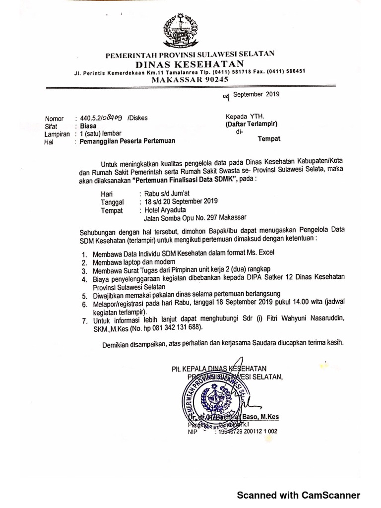 Surat Pemanggilan Peserta Pertemuan 20190909114146 | PDF