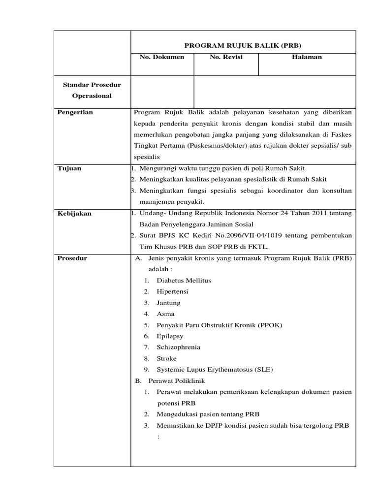 Sop PRB Program Rujuk Balik | PDF