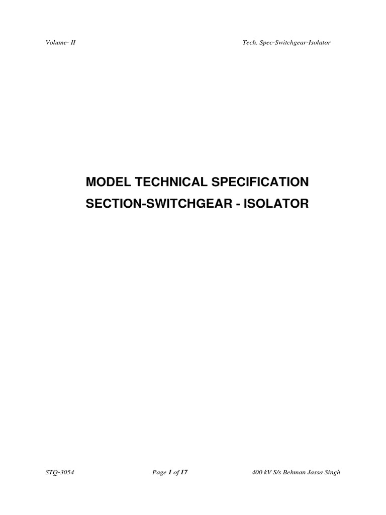Technical Specs for Isolators and Earth Switches | PDF | Switch ...