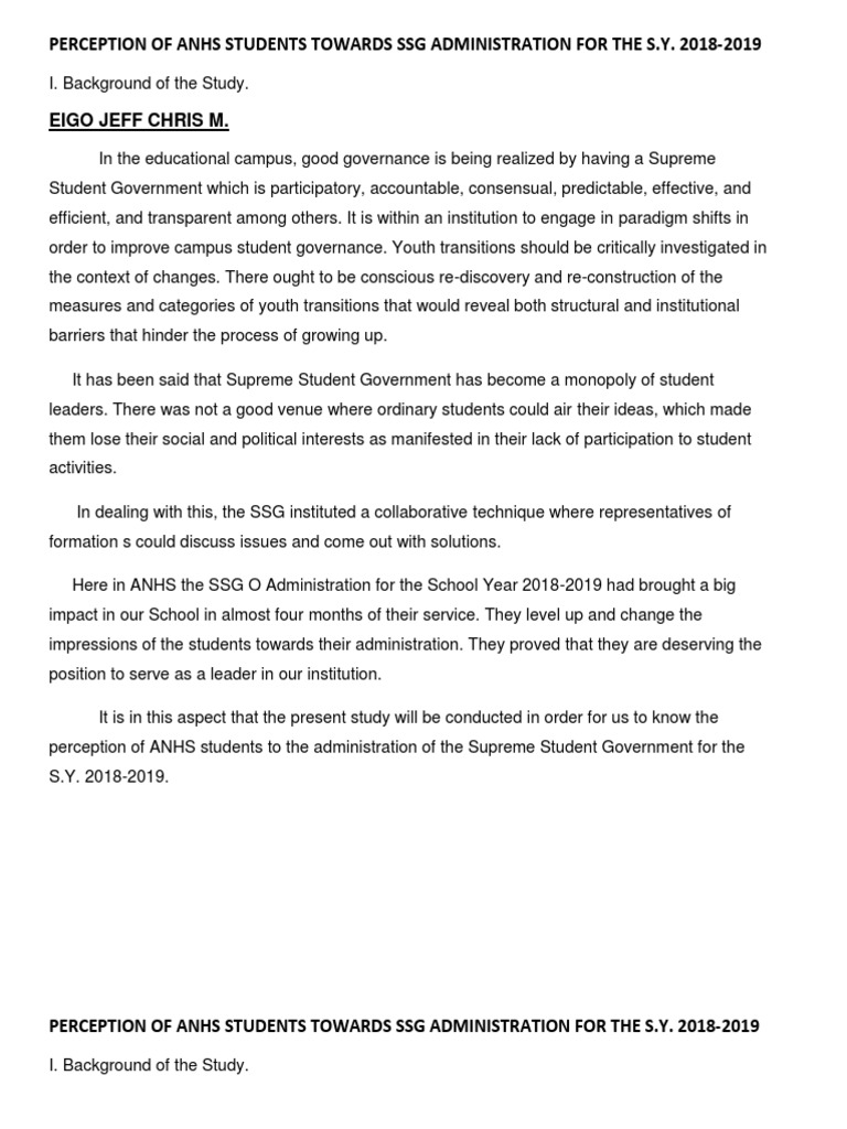 Perception of ANHS Students Towards SSG | PDF | Leadership | Governance