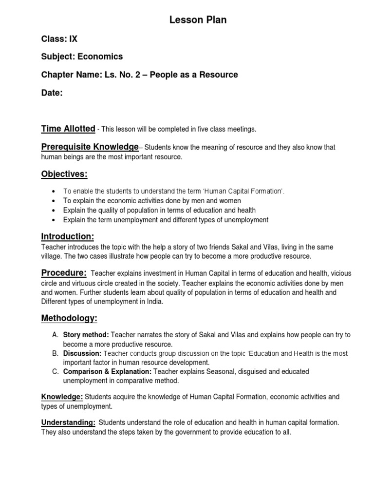 Lesson Plan People As A Resource | PDF | Human Capital | Teachers