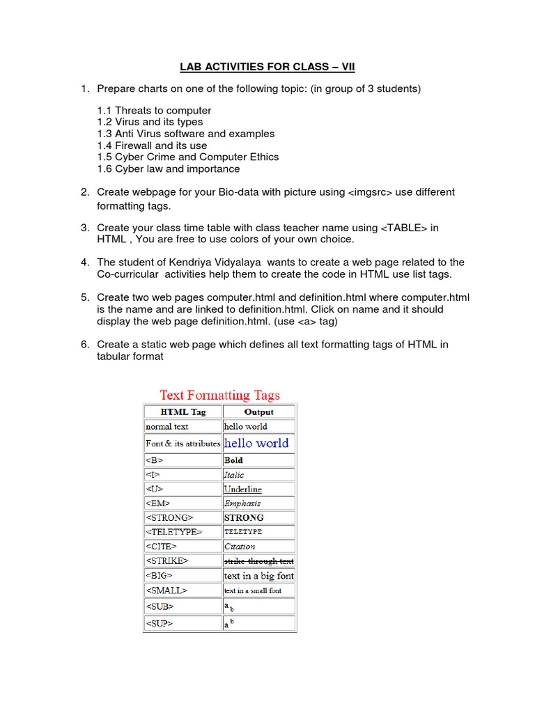 Lab Activities For Class | PDF