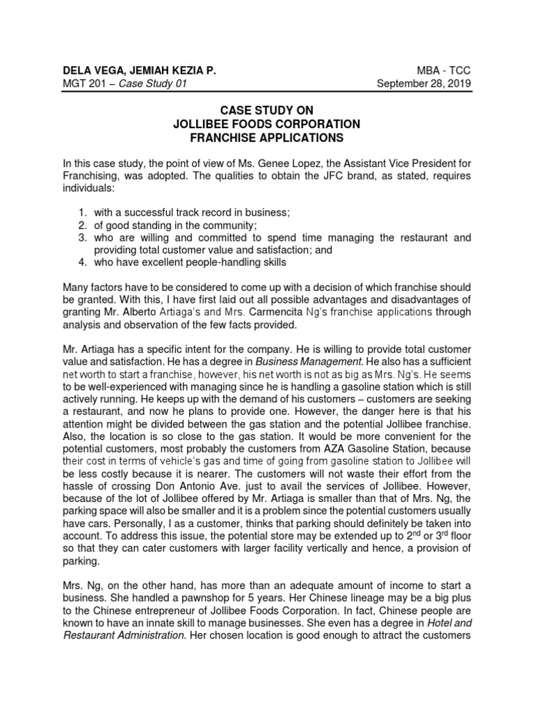 Jollibee Foods Corporation Case Study | PDF | Franchising | Parking