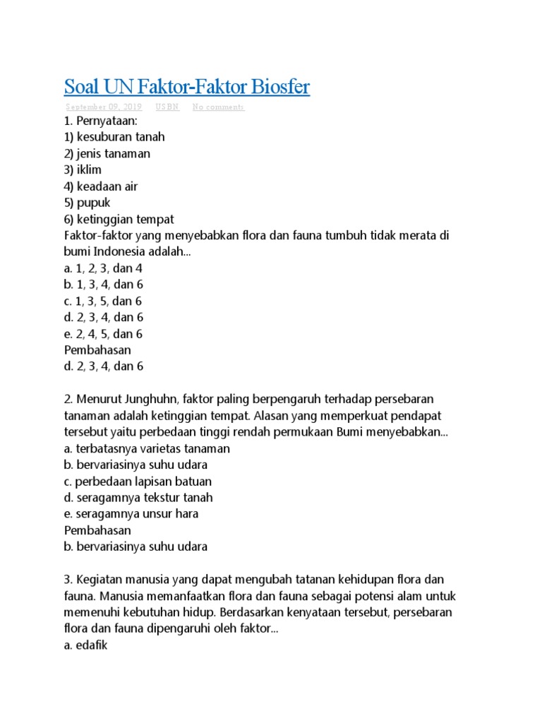 Soal UN Faktor Biosfer | PDF