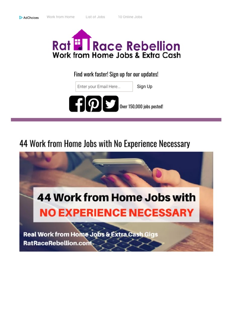 44 Work From Home Jobs With No Experience Necessary - Real Work From Home Jobs by Rat Race ...