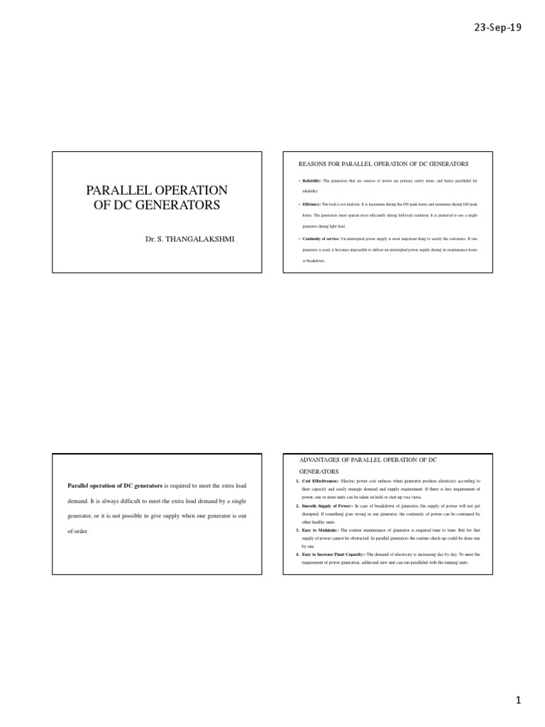 Parallel Operation of DC Generators | PDF | Electric Generator | Direct ...