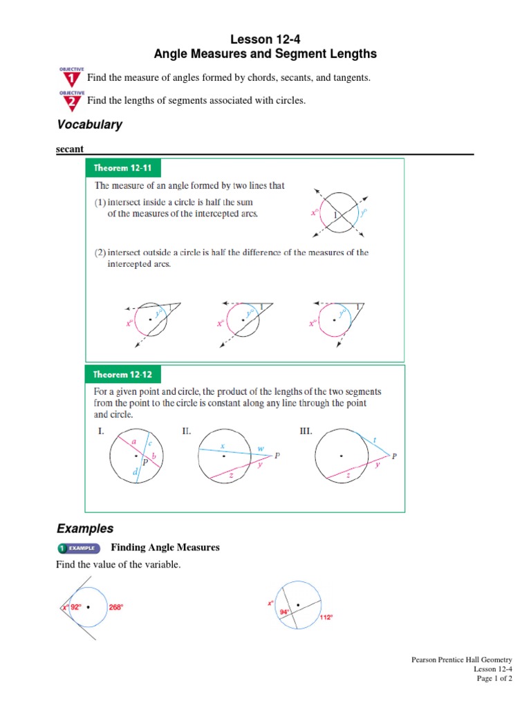 12-04 Angle Measures and Segment Lengths | PDF